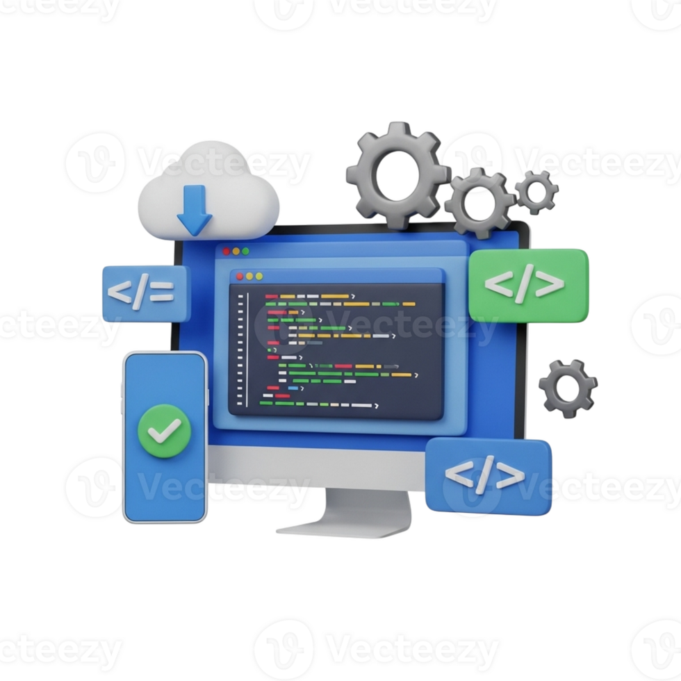 Digital technology concept art computer screen coding software ...