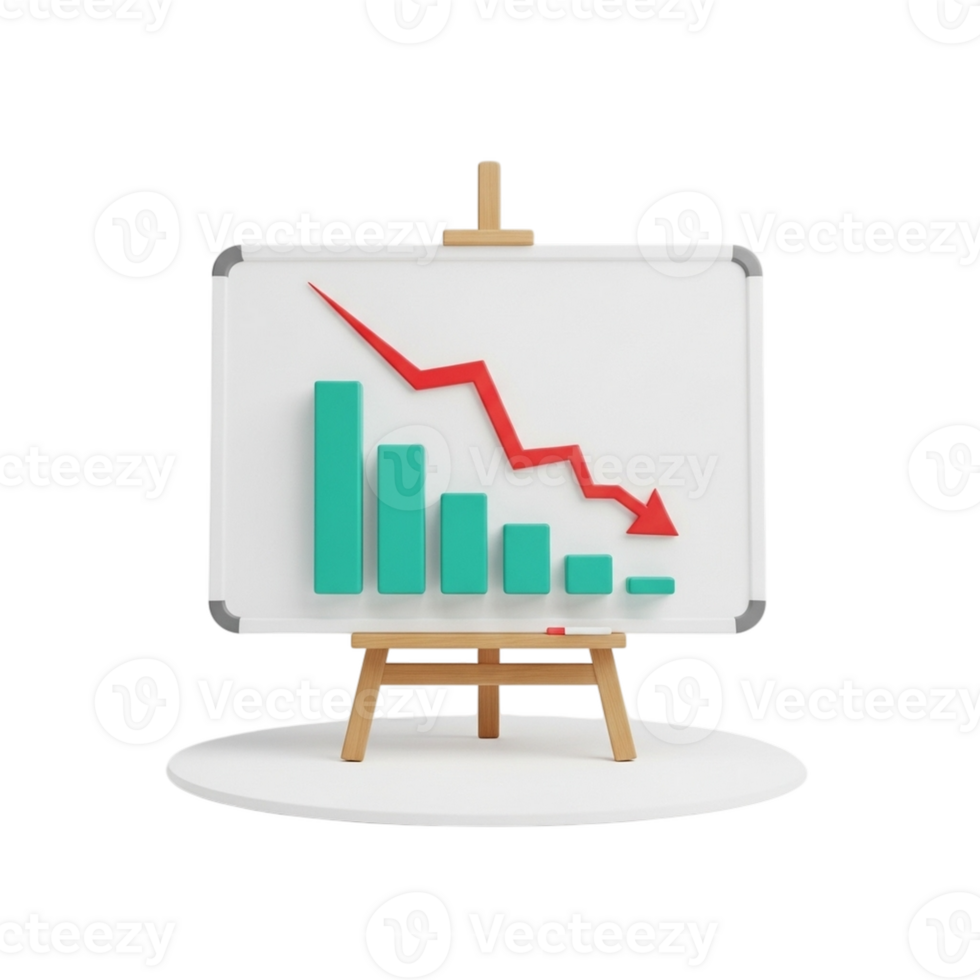 Financial downturn declining bar chart with red arrow indicating loss ...
