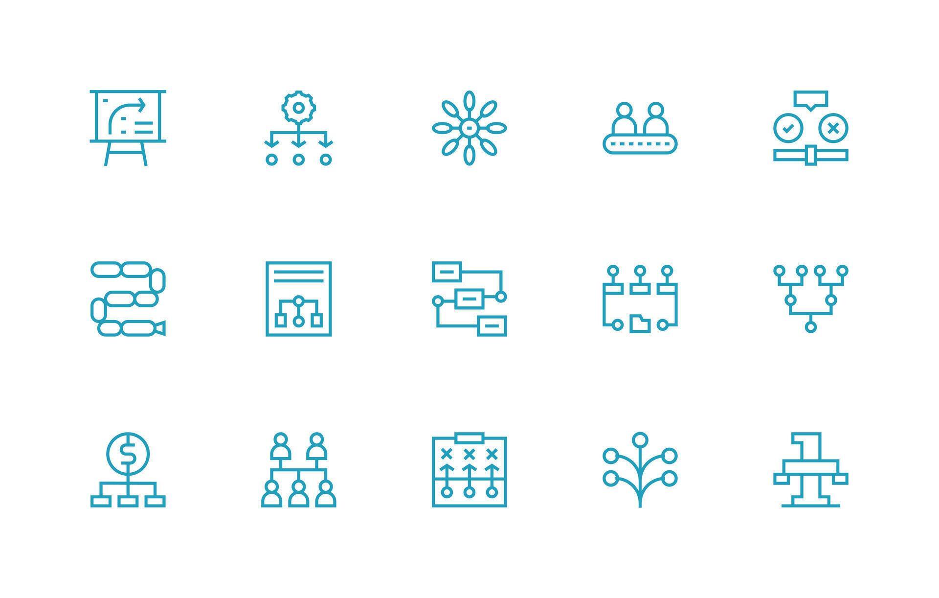 Flowchart featuring 15 Icons in Regular Line Design Dashboard Icon ...