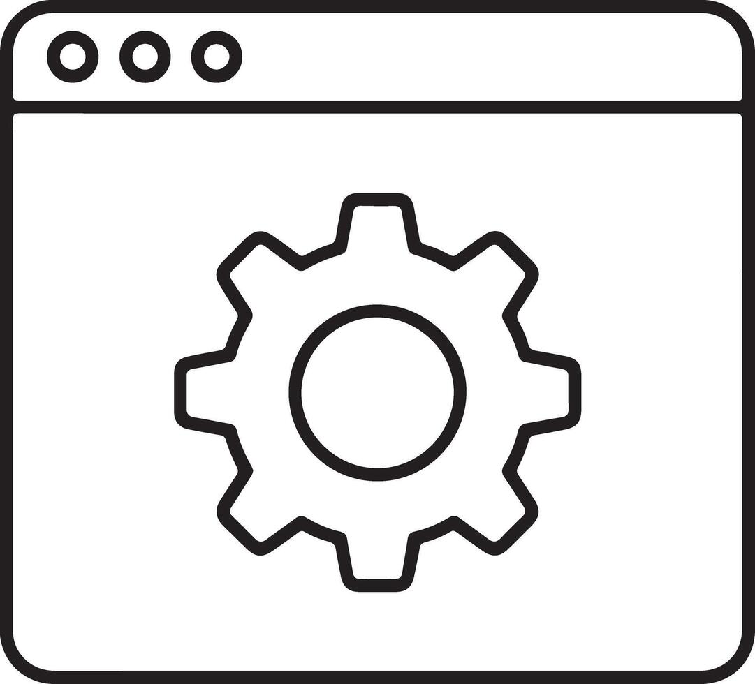 Outline icon of a computer window with a gear symbol representing settings or configuration ...