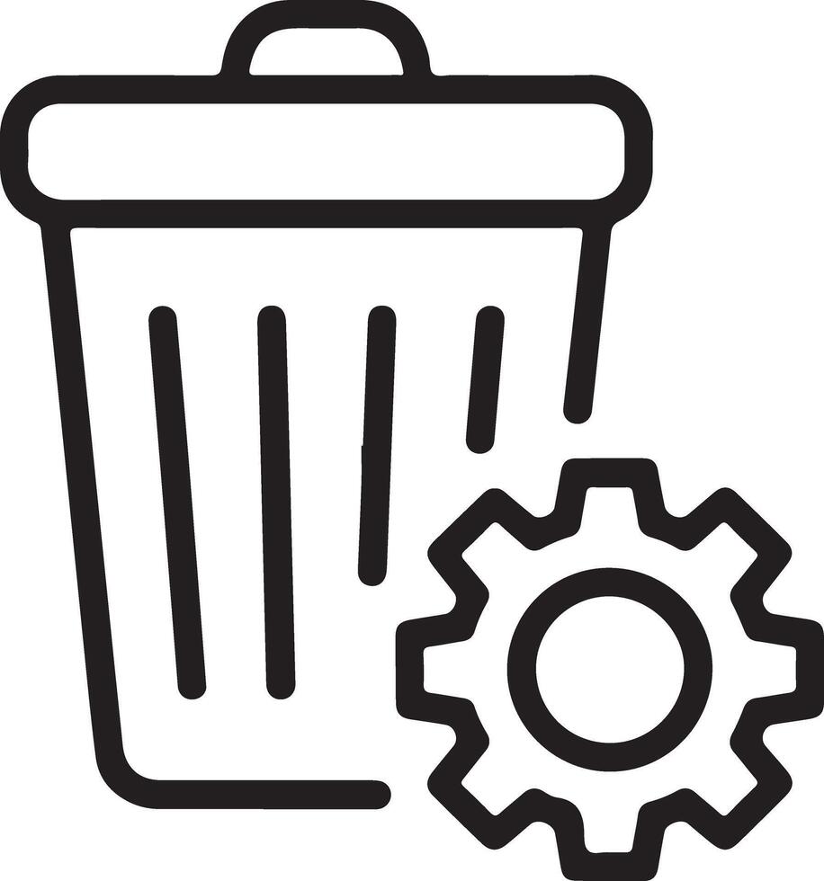 Simple line art icon of a trash can next to a gear representing deletion or reset options ...