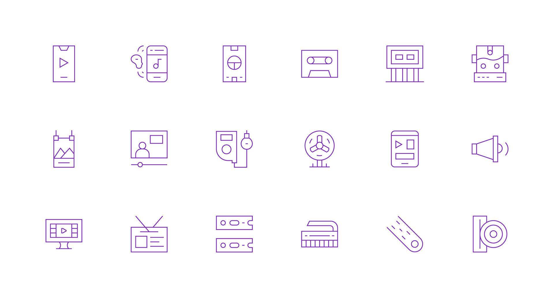 Media Player featuring 18 Icons in Minimal Line Design Icon Pack for UI ...