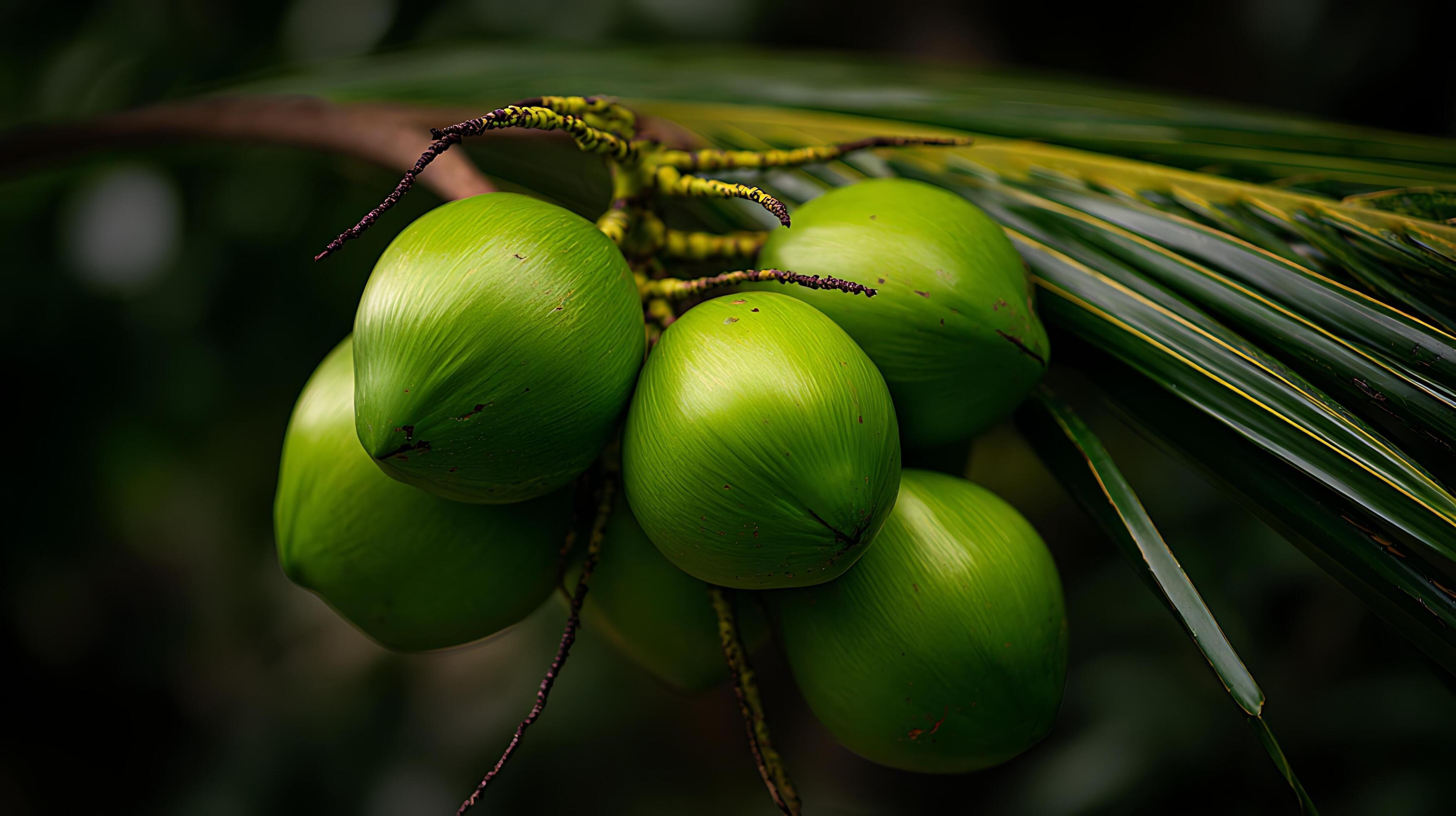 Fresh Green Coconuts Hanging From a Tropical Palm Tree Branch 71130678 ...