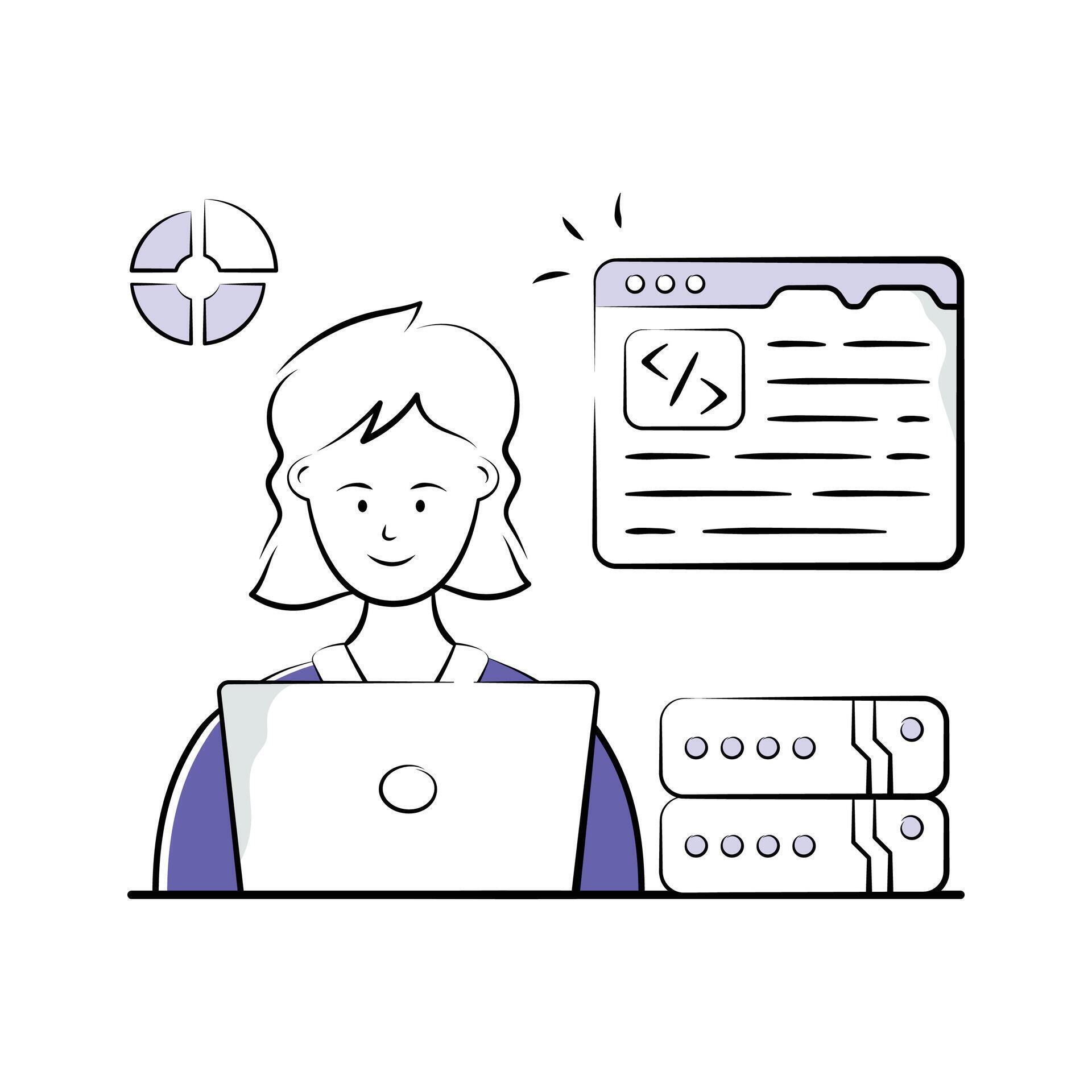 Programmer managing database programming with coding and server tools. 71234329 Vector Art at ...