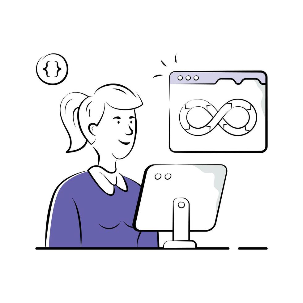 Developer managing DevOps process with infinity loop and coding tools, ready to use illustration ...