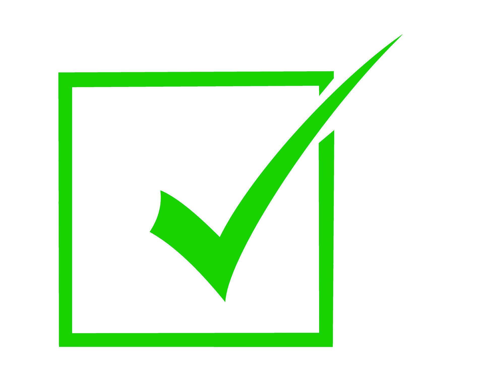 Green check mark in a square confirming choice approval or task ...