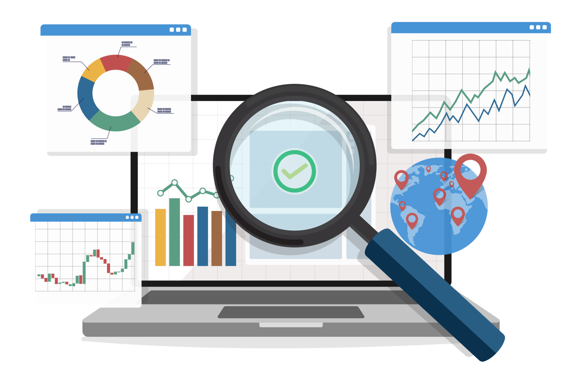 Research analysis report, dashboard charts and diagrams, financial ...
