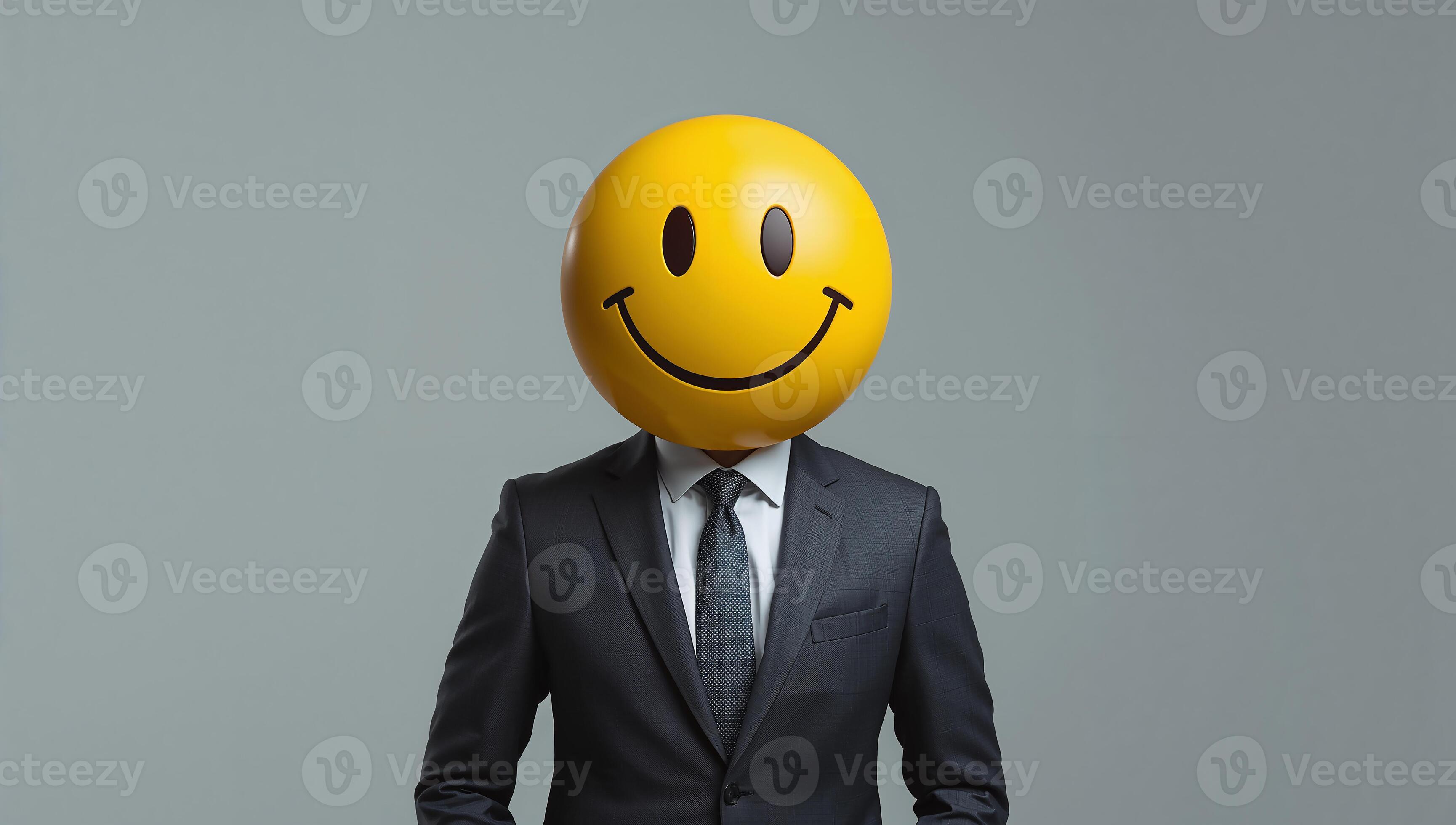 Happy Businessman with Smile Emoji Mask Representing Joy 72258194 Stock ...