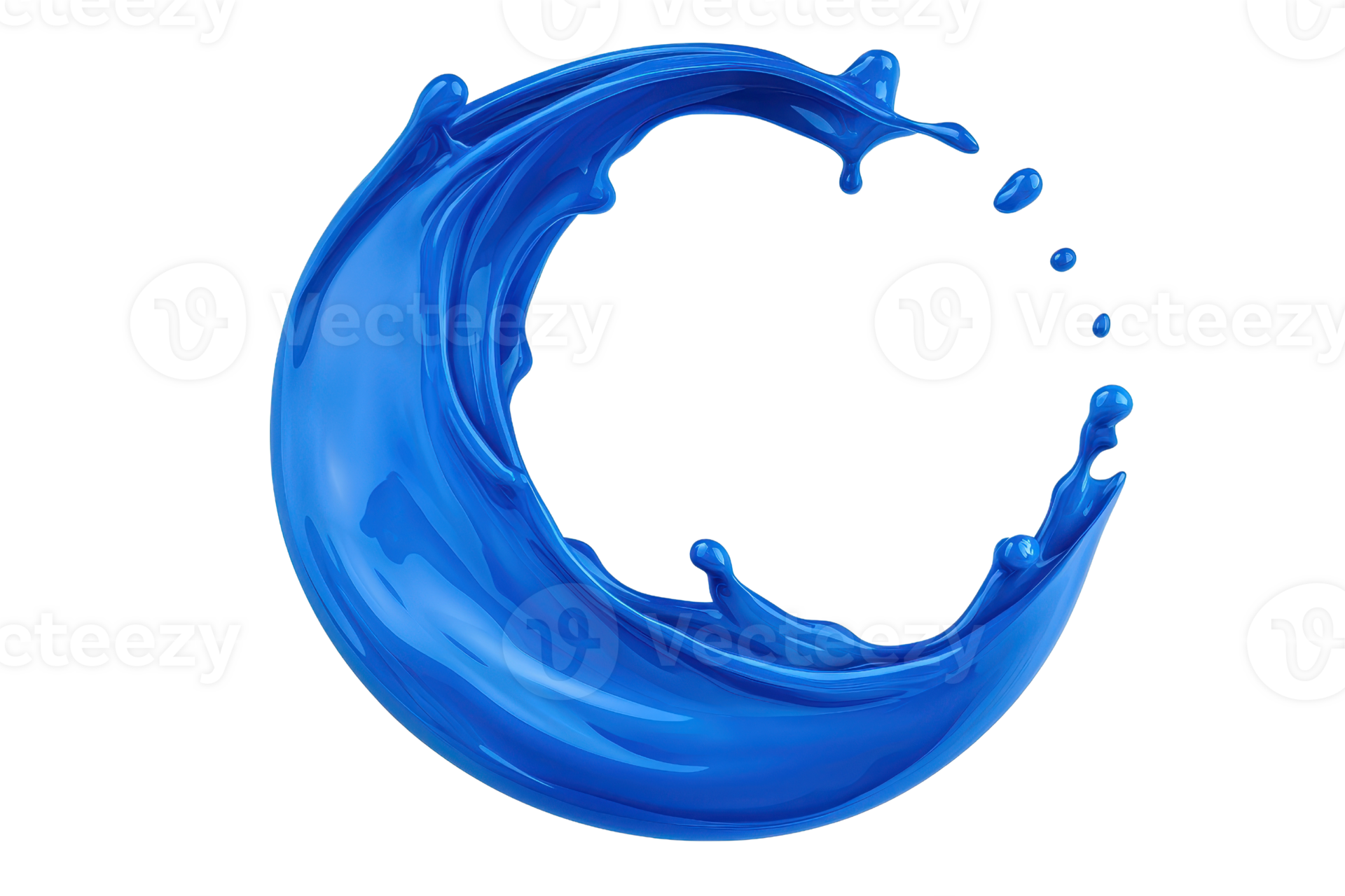A dynamic splash of vibrant blue liquid forms crescent shape, capturing ...