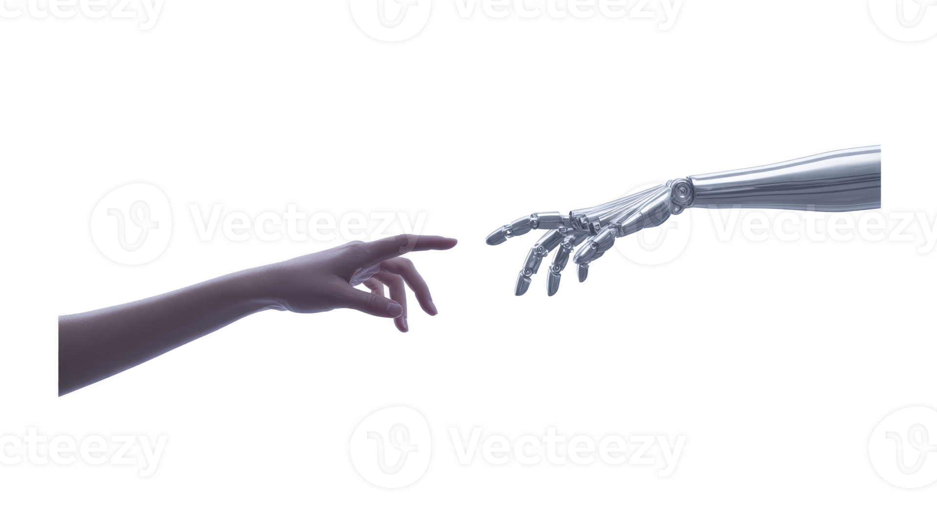 Human hand reaching towards robotic hand, symbolizing connection ...