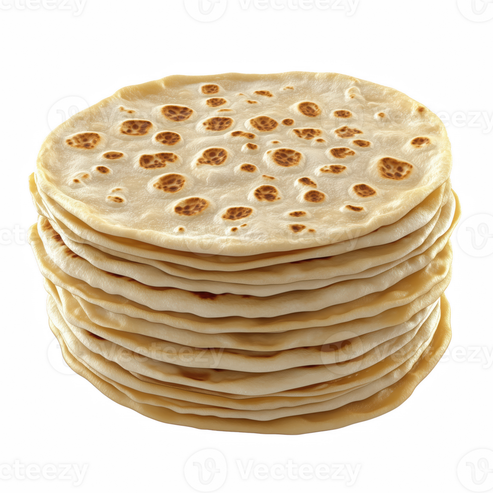 Stack of soft wheat tortillas with golden toasted spots isolated on ...