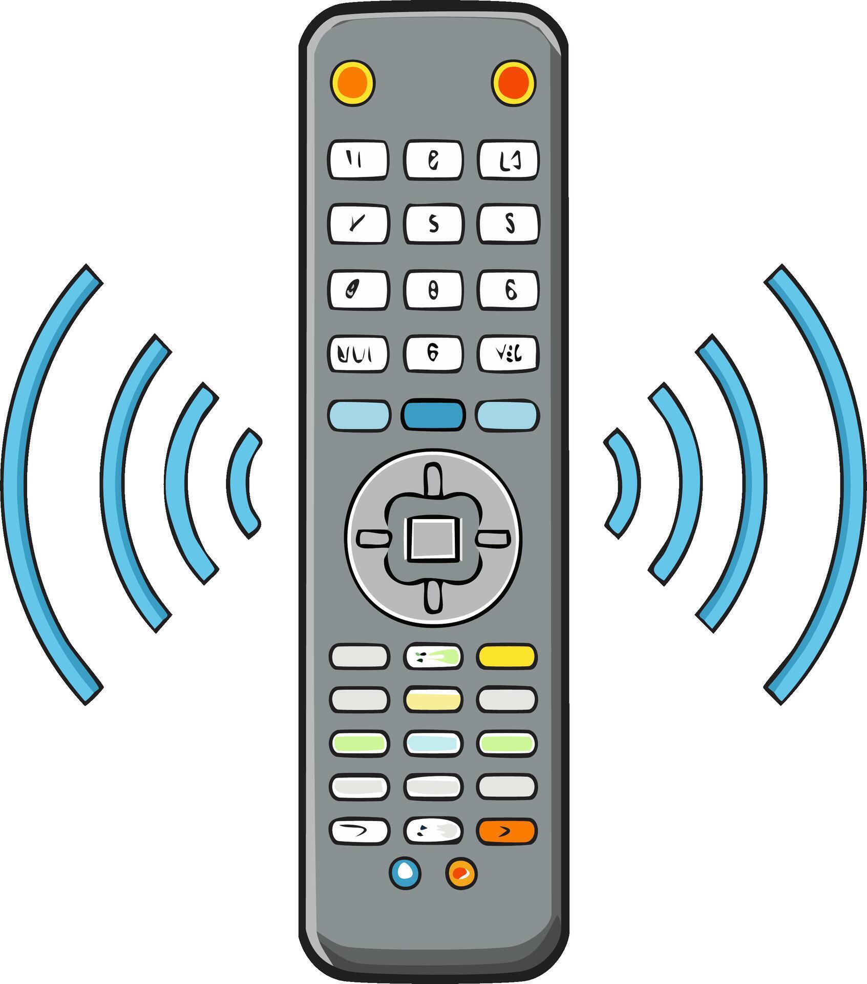 Cartoon gray remote control device sending wireless signal waves for ...