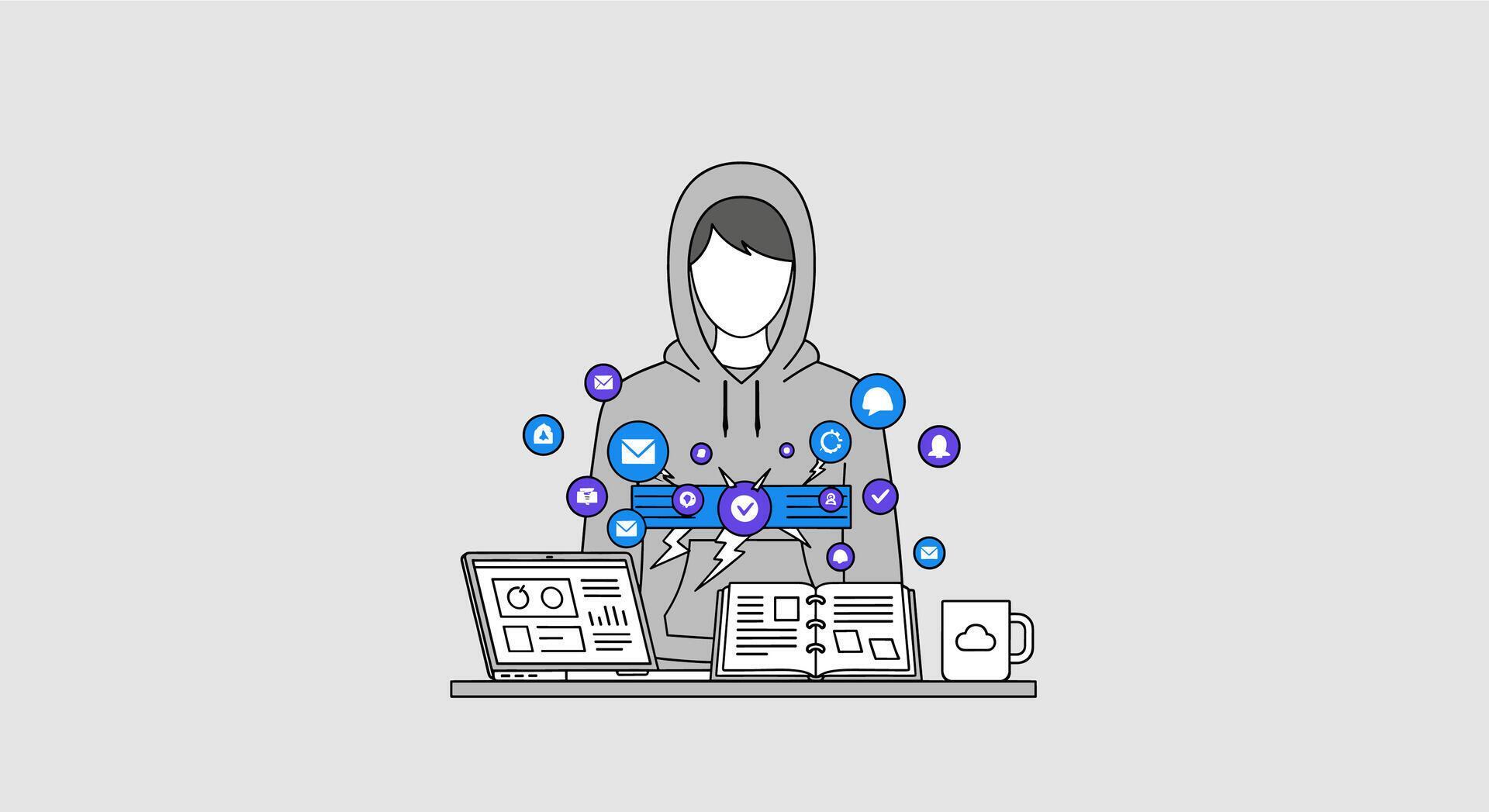 Programmer working on multiple devices with data visualization. 73440312 Vector Art at Vecteezy