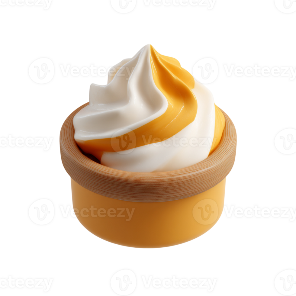 Delicious vanilla soft serve ice cream with caramel topping on ...