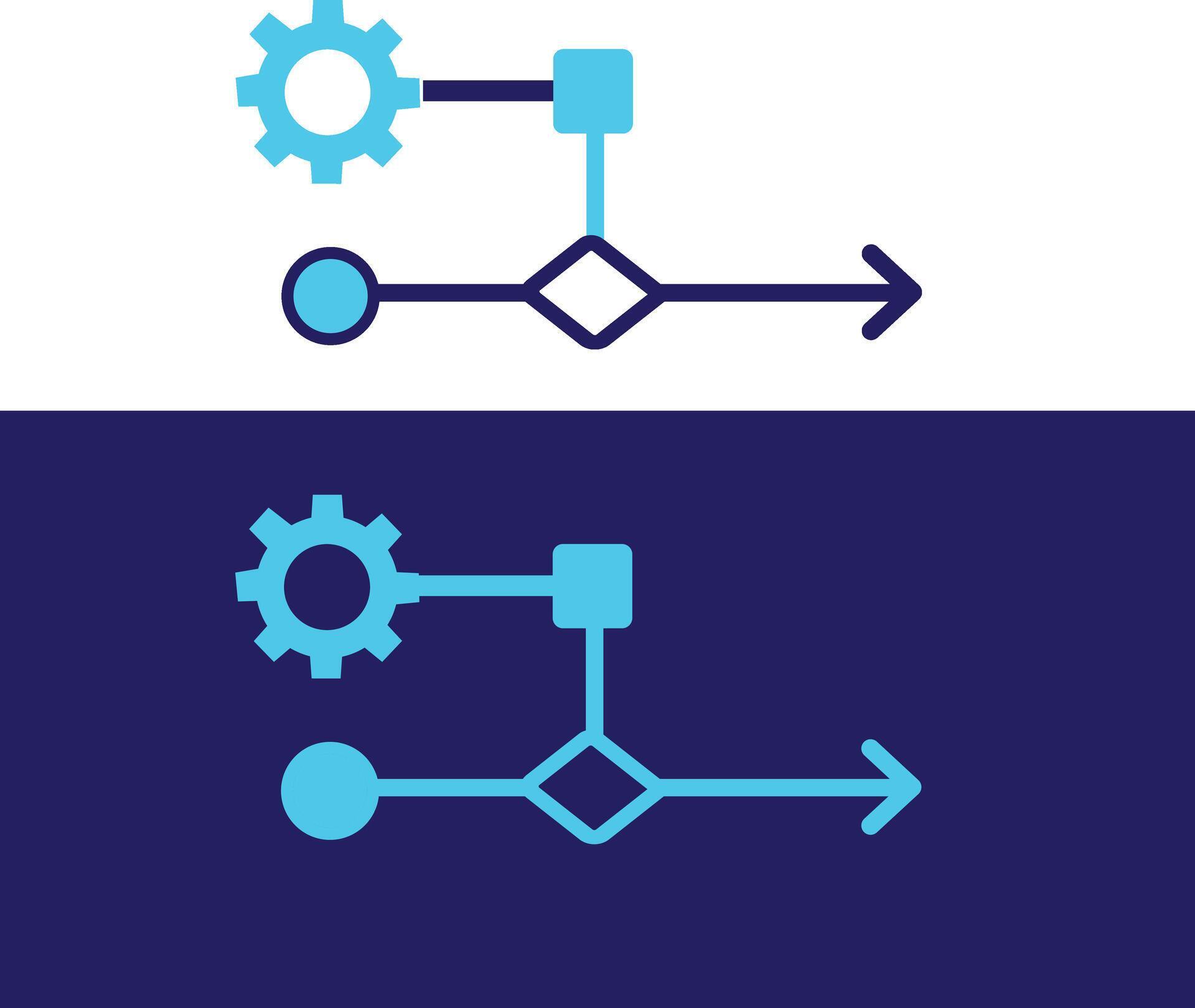 Flowchart diagram with gear, circle, rectangle, and diamond shapes ...
