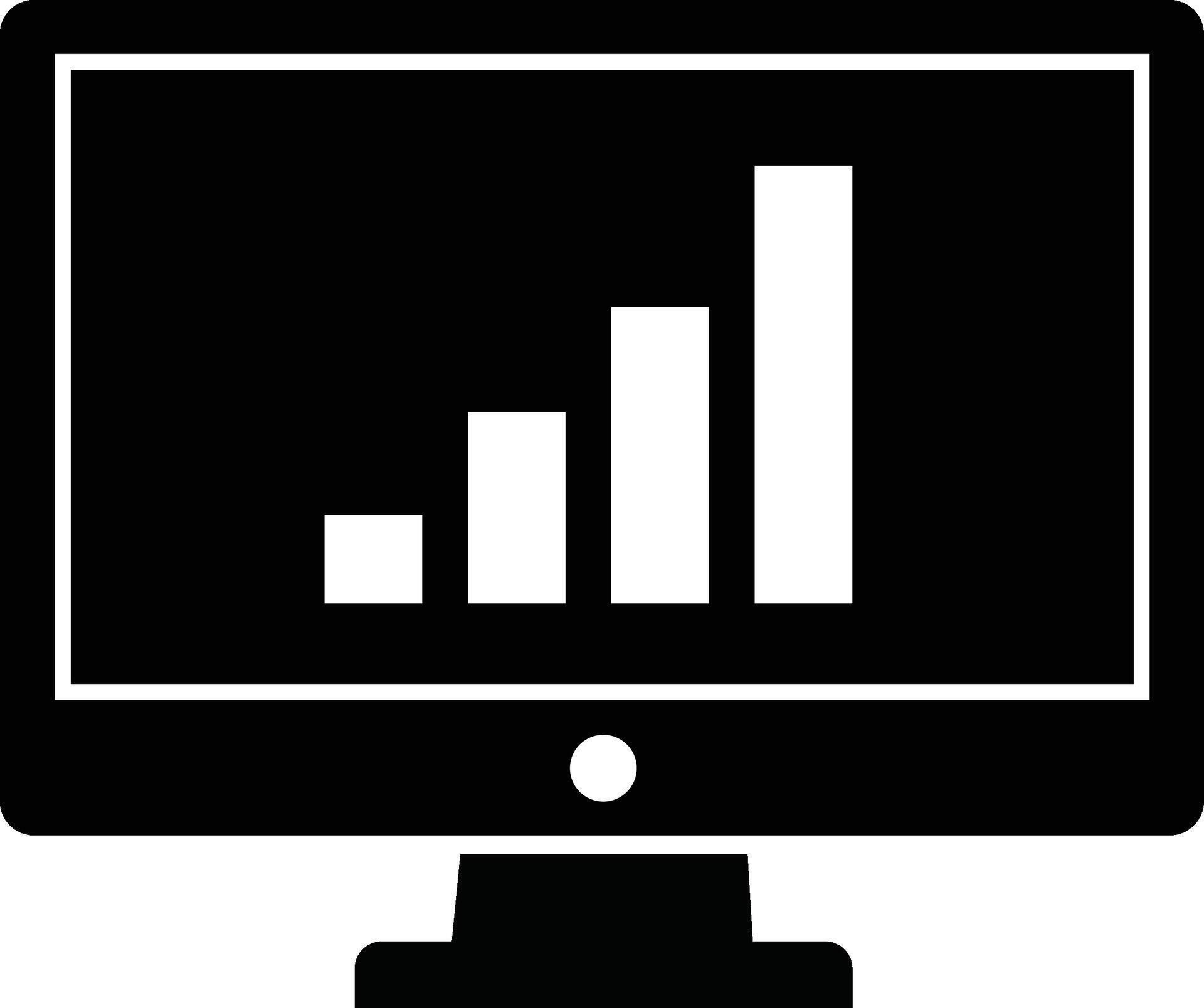 Computer monitor displaying a growing bar chart, symbolizing progress ...