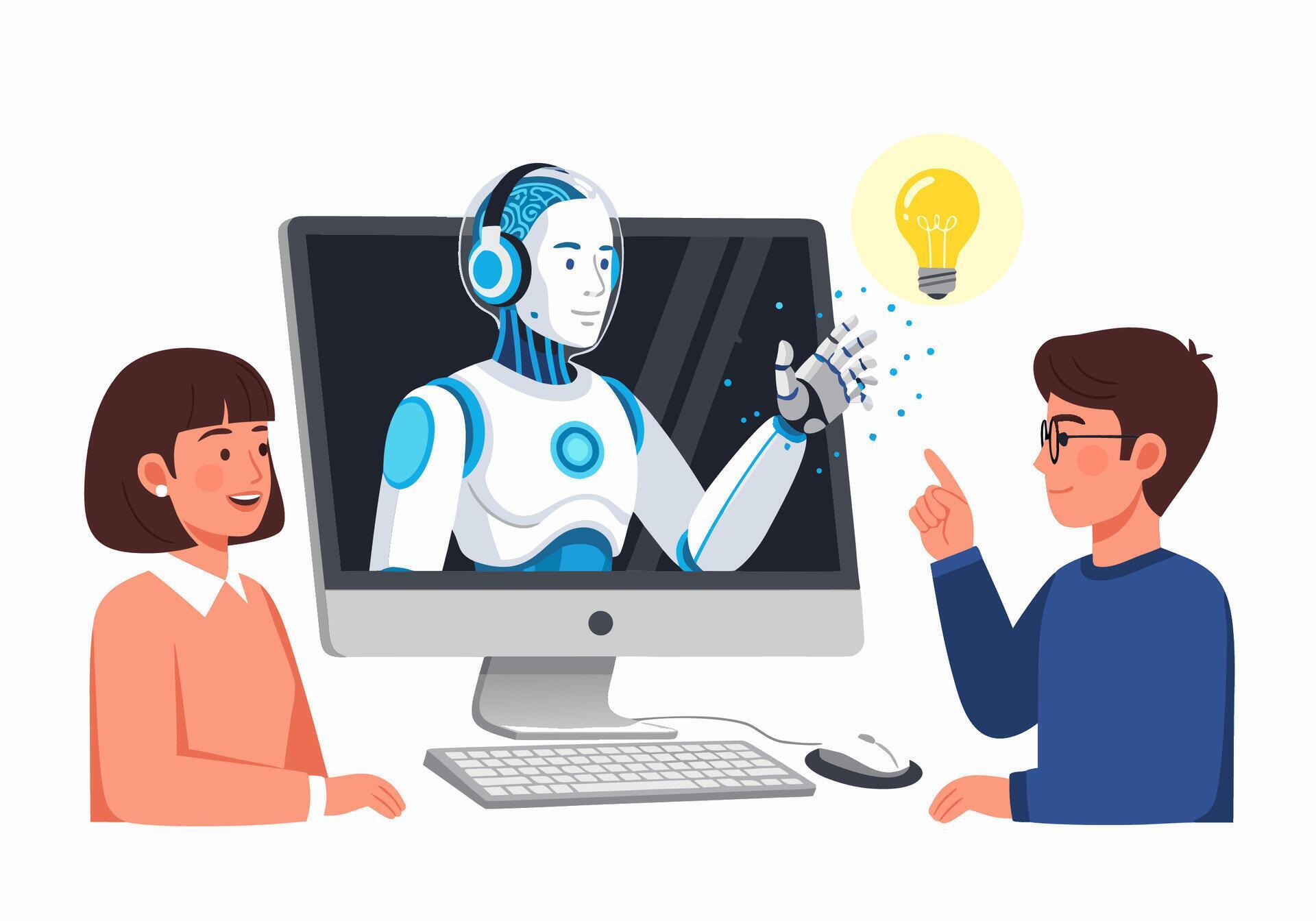 AI Assistant Generating Innovative Ideas for Team, AI Chatbot on Screen ...