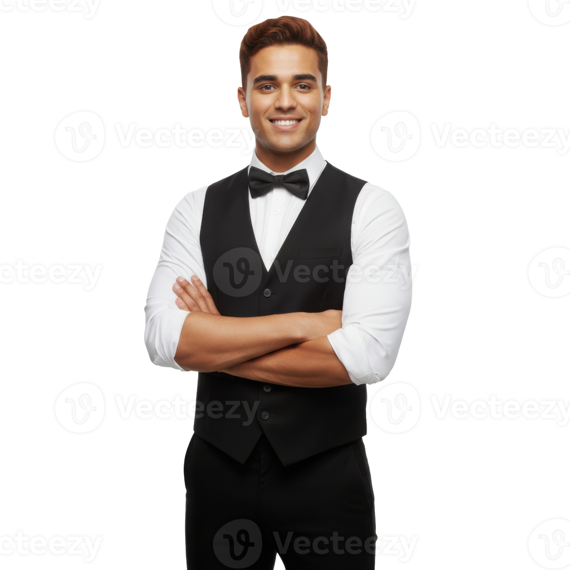 Professional Indian waiter ready to serve with confidence isolated on a ...