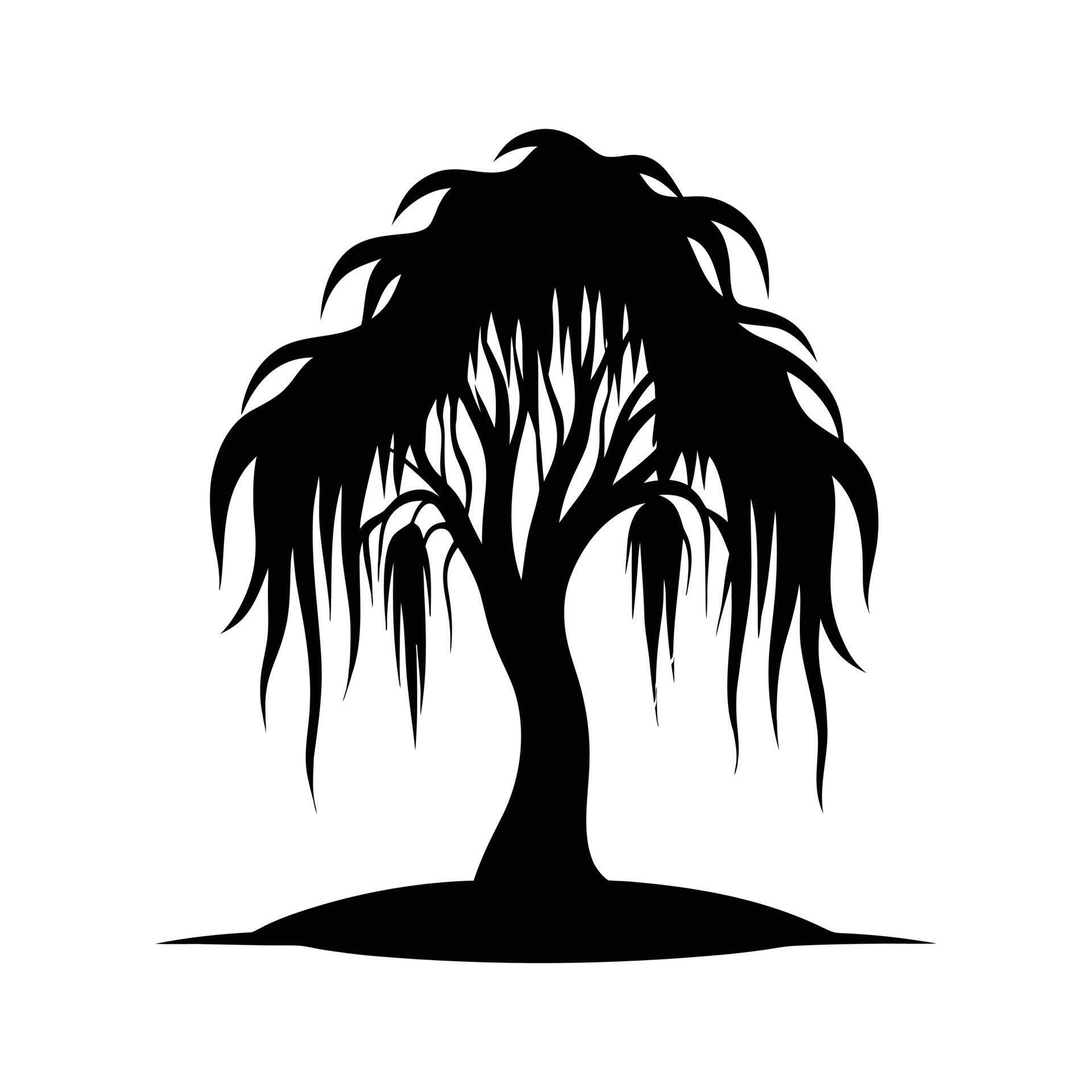 a black and white silhouette of a tree with long, flowing hair 73974178 ...