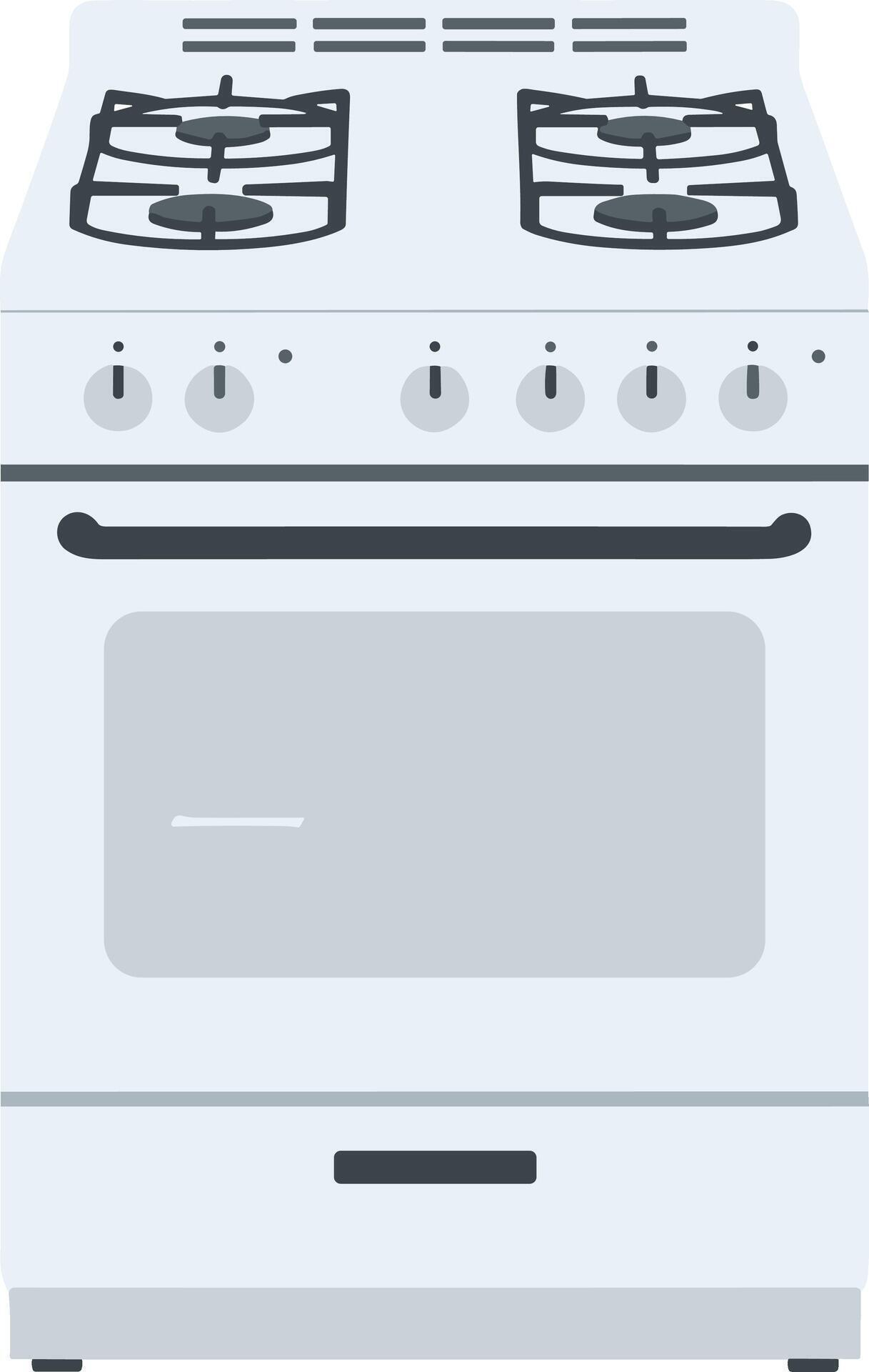 White gas stove with four burners and an oven appliance. 73991006 ...