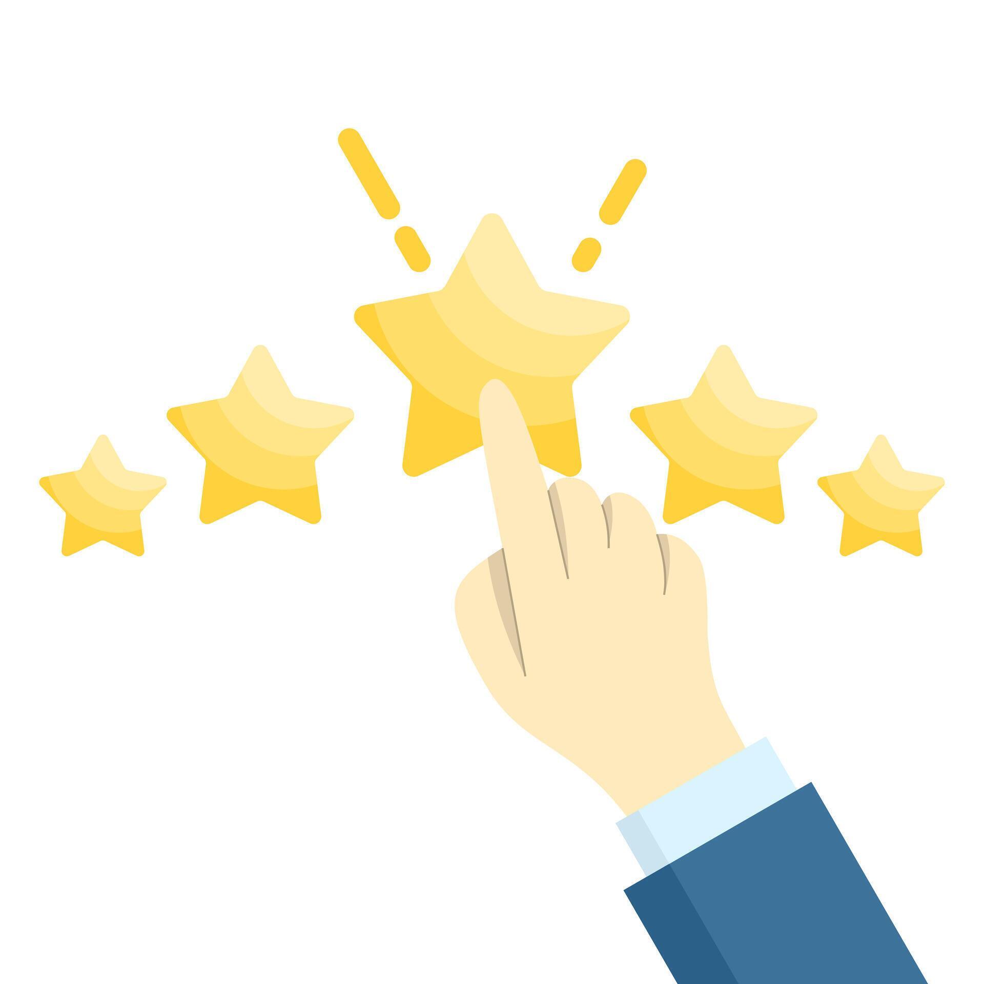 Hand giving a five-star rating to represent excellent service, customer ...