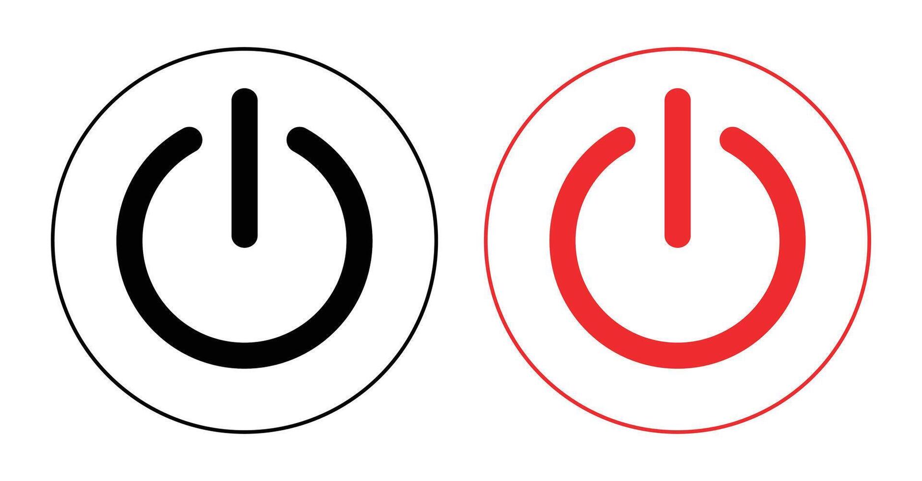 Power on off button icons set with black and red symbols in circular ...