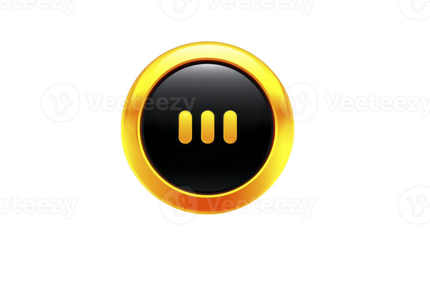 Pause button gold black glossy round icon 3D digital symbol interface ...