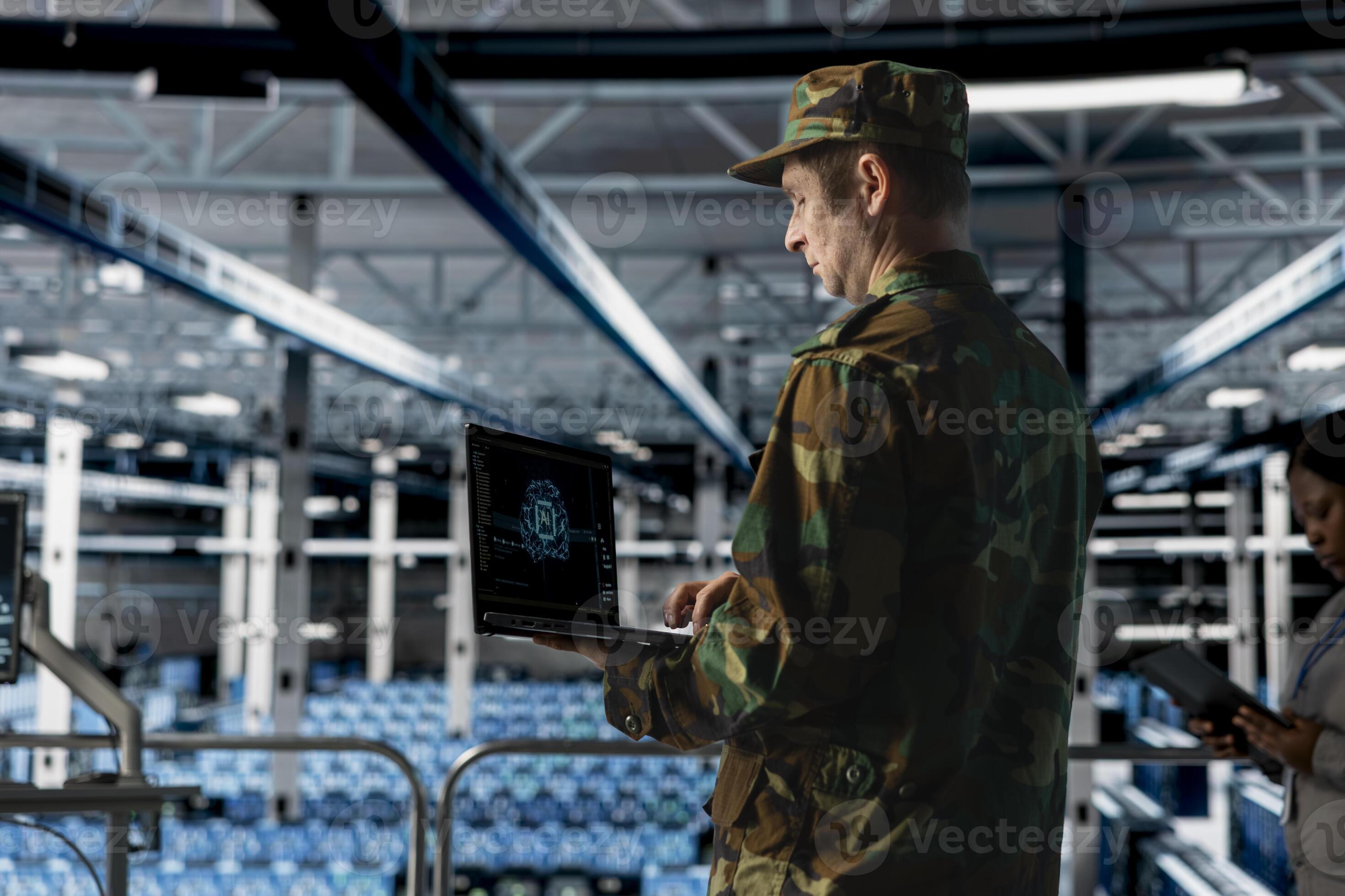 Military data command center officer coordinating tactical decisions ...