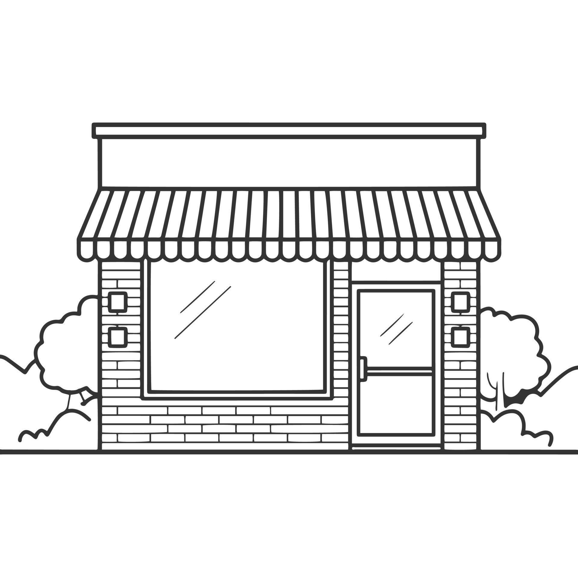 a black and white line art of a storefront 74153512 Vector Art at Vecteezy