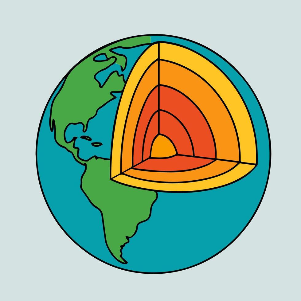 Detailed Illustration of Earth Globe with Cutaway Cross Section Showing ...