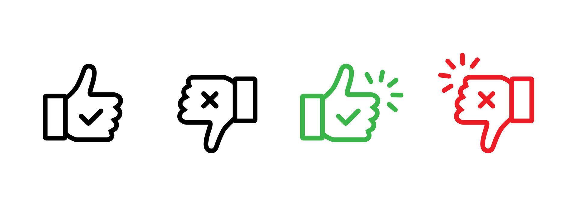 Like dislike icon. Outline thumbs with check and cross marks for ...