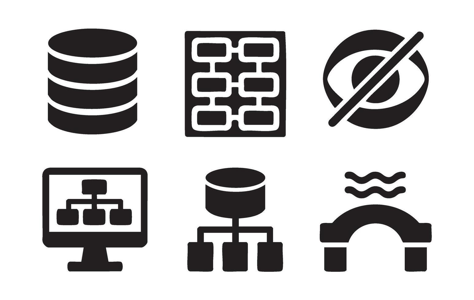 Set of Six Black Icons Representing Data and Network Concepts database ...
