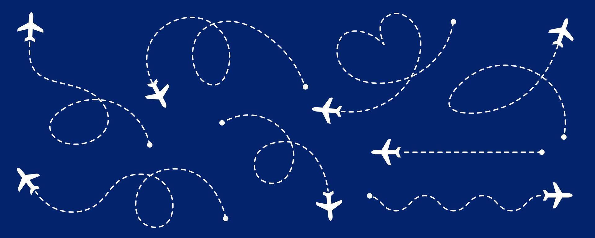 Set of various abstract white airplane flight paths in the form of ...