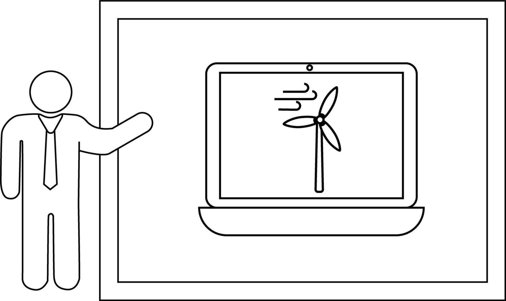 Outline shows person presenting wind turbine graphic on screen within a ...