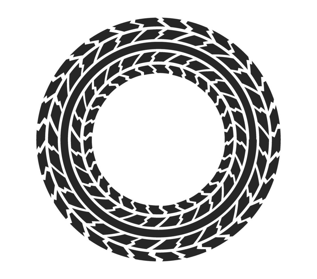 Circular tire tracks forming bold wheel shaped frame. Rough textured ...