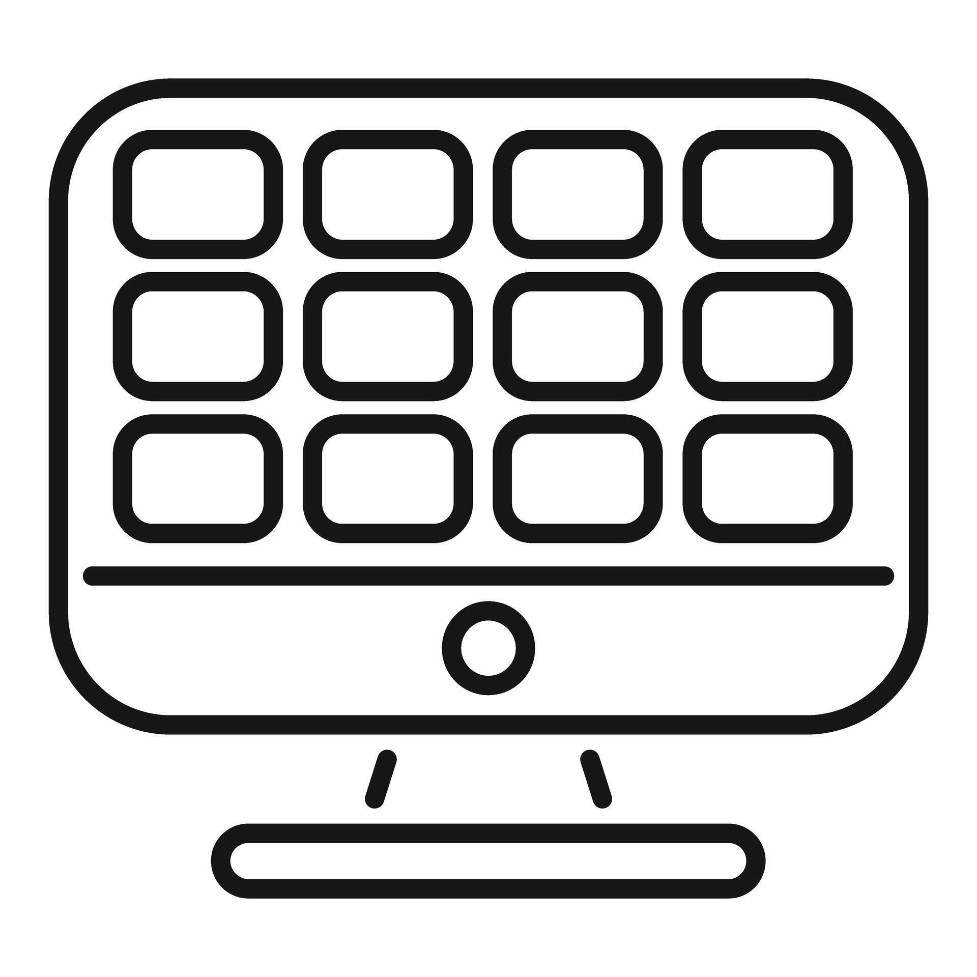 Computer monitor showing application interface grid icons 74344921 ...