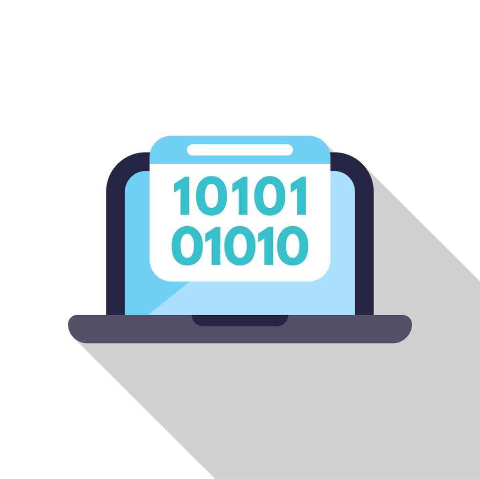 Laptop screen displaying binary code data and programming 74357395 ...