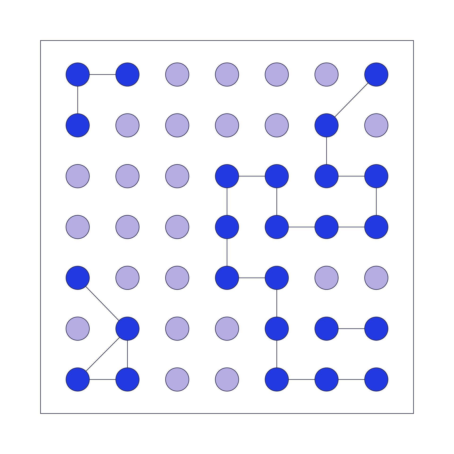 Grid-based node network with pathways 2D cartoon object. Connected ...