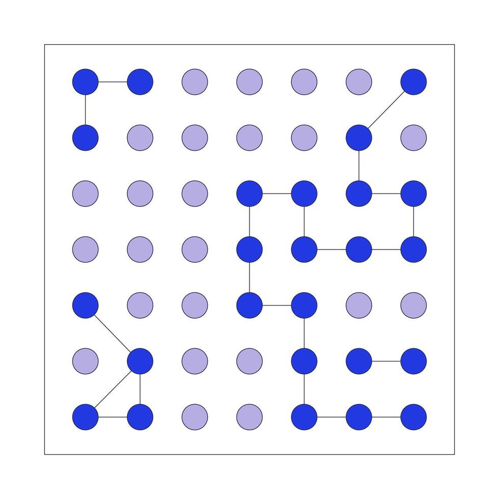 Grid-based node network with pathways 2D cartoon object. Connected ...