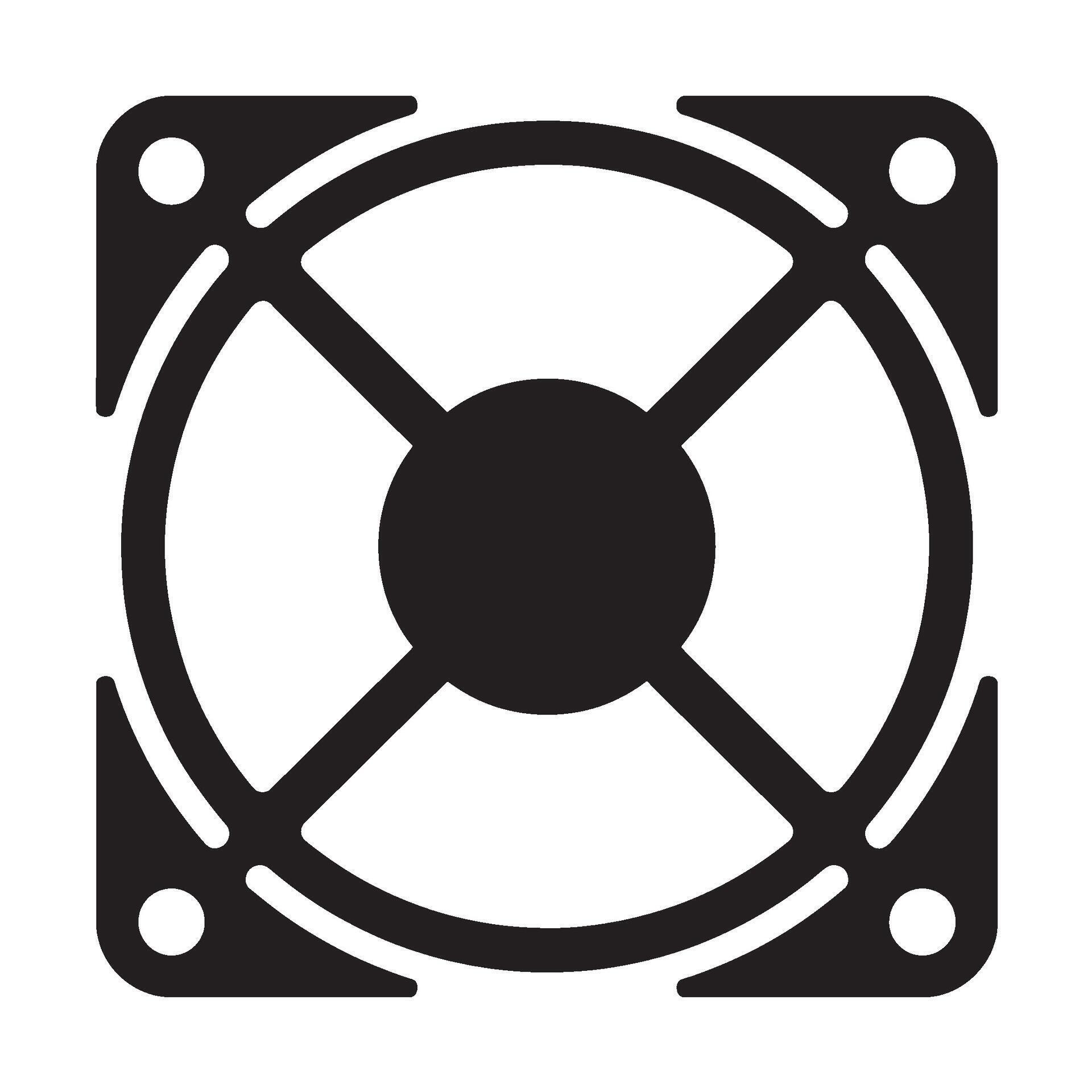 Minimalist black and white computer fan icon cooling down a server room ...