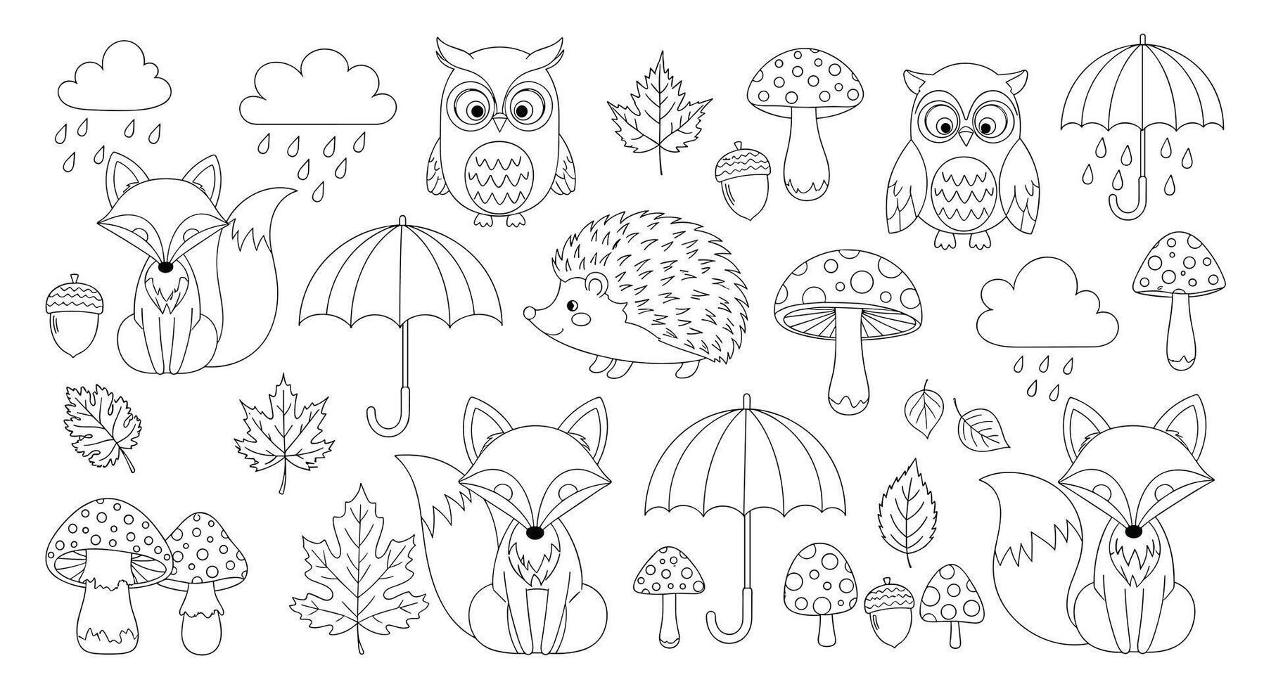 A coloring page with various animals and trees 74473176 Vector Art at ...