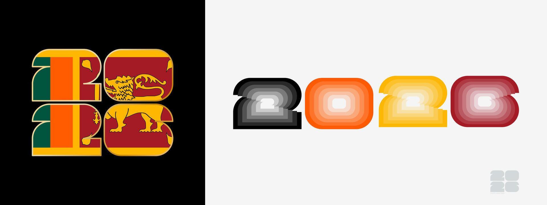 Year 2026 with flag of Sri Lanka and in color palate of Sri Lanka flag ...