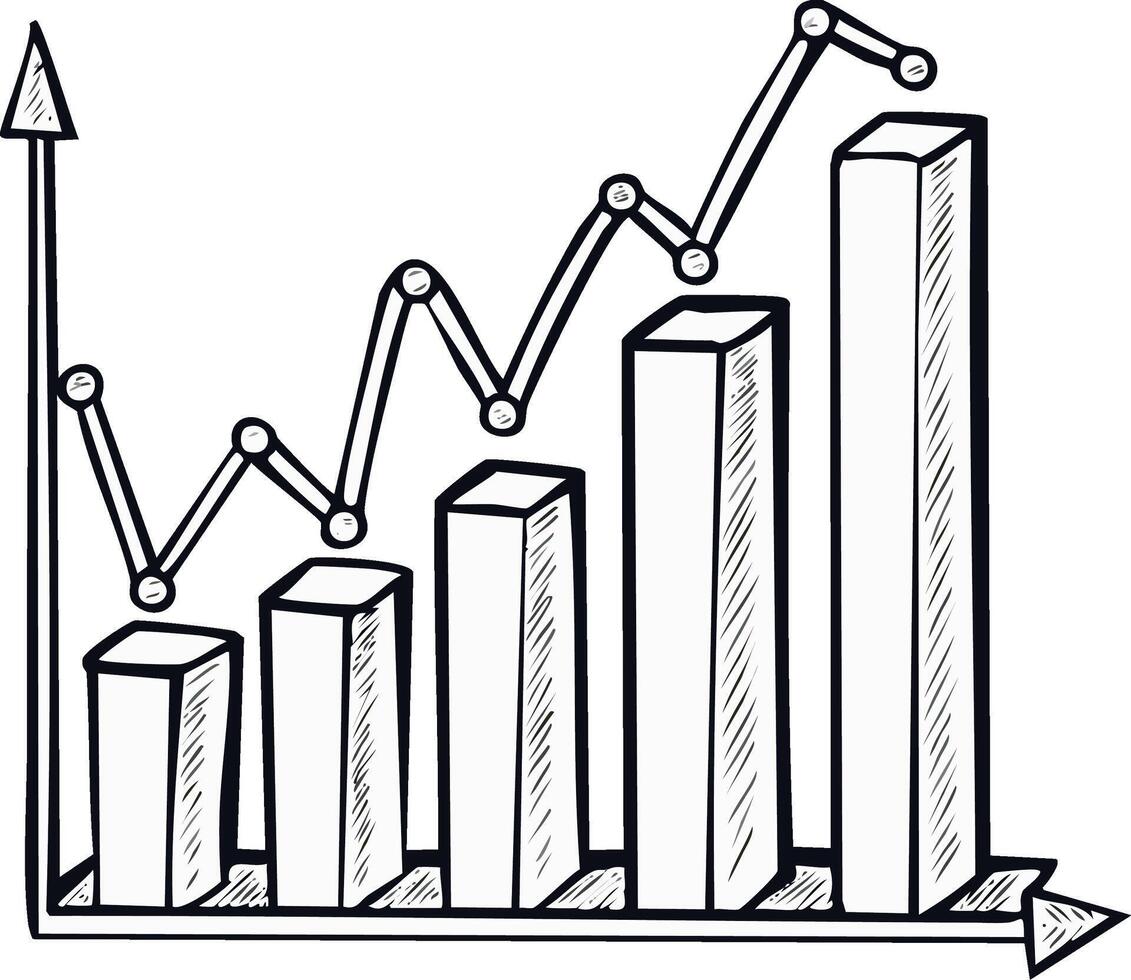 Hand-drawn business graph showing growth in bar and line chart format ...