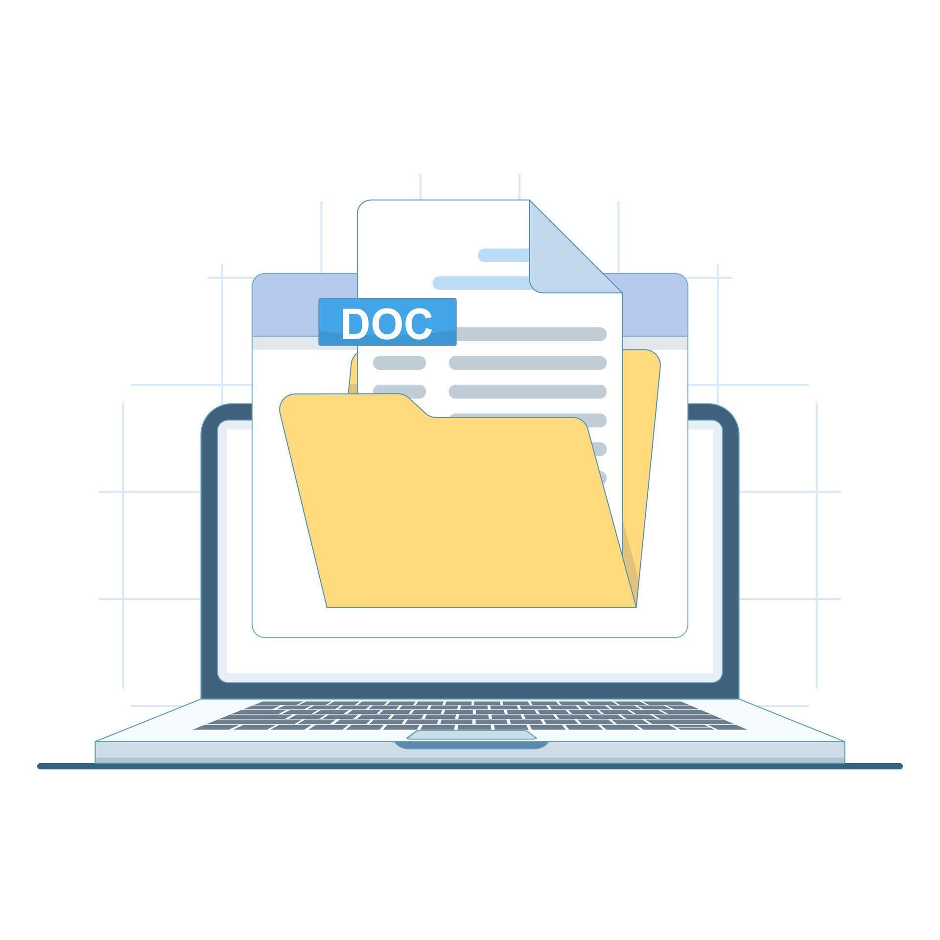 Open folder icon containing a DOC file, representing document management, text file storage, and ...