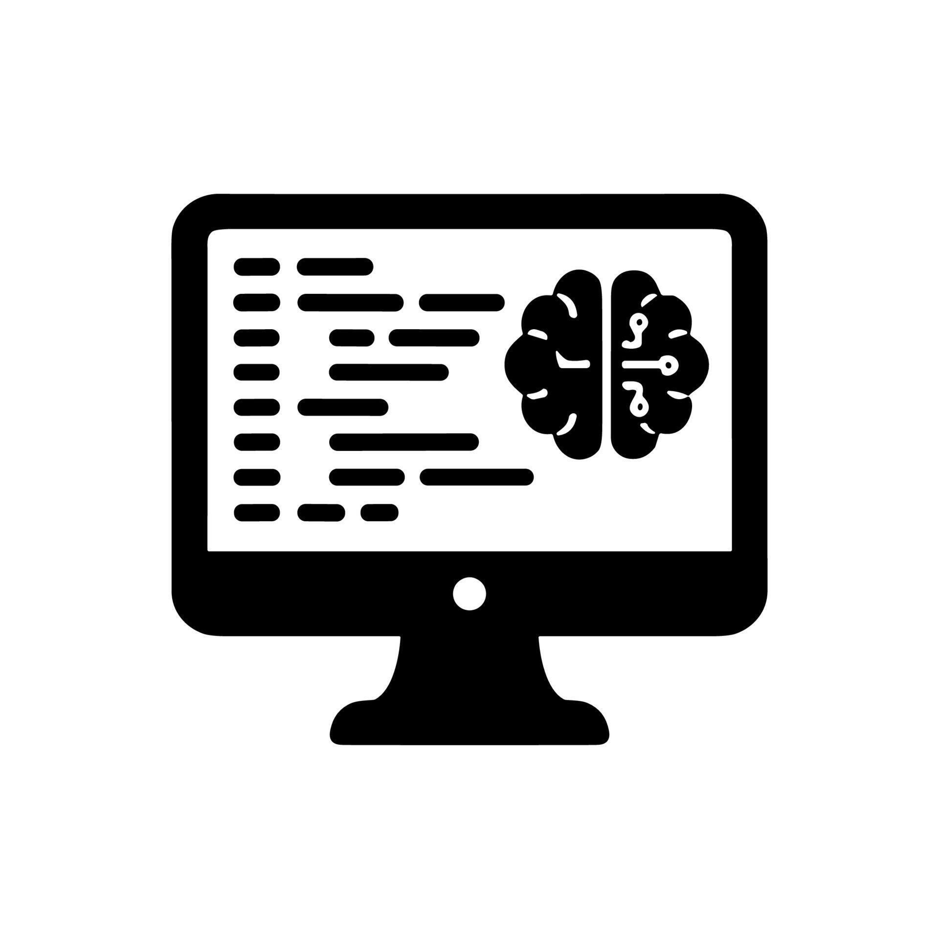Solid Style Computer with Brain and Code Symbol Shape Icon 78063095 ...