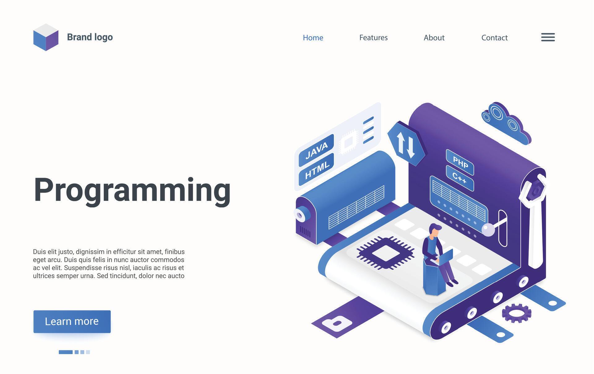 Programming modern development technology isometric. Cartoon 3d ...