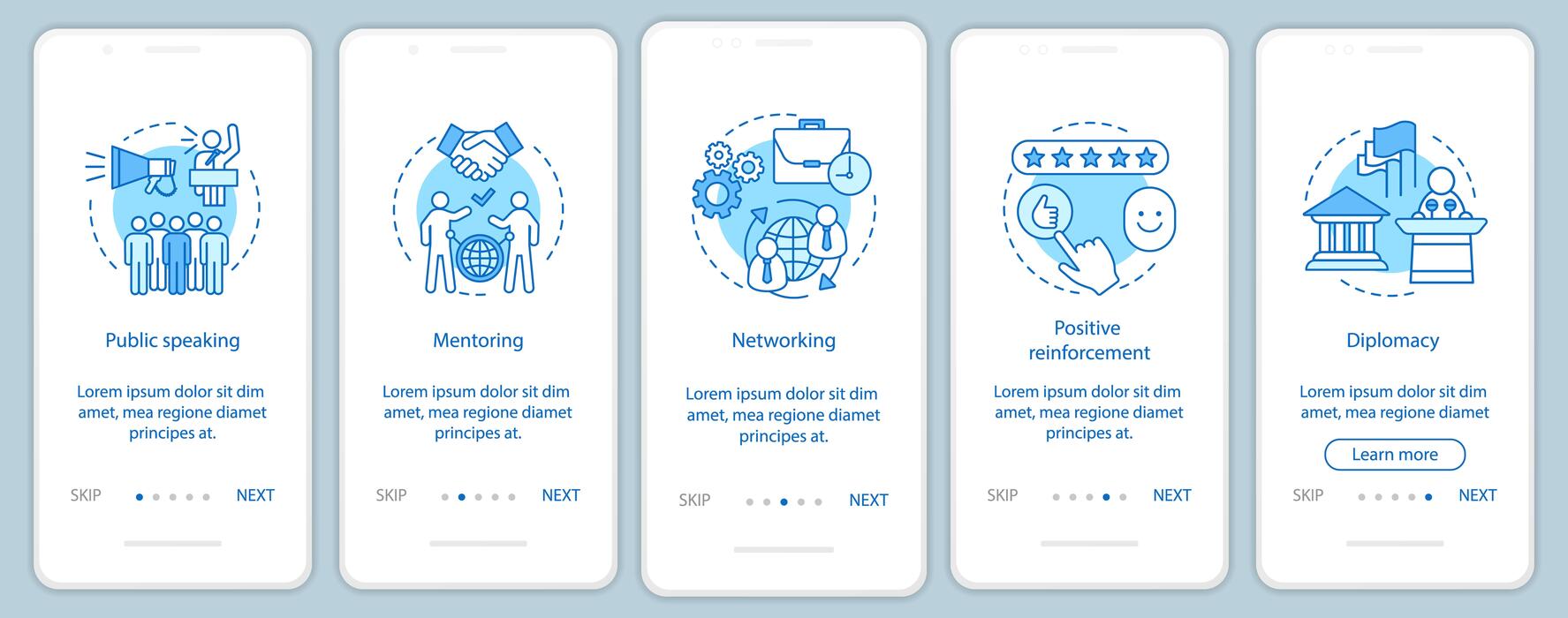 Communication Skills Onboarding Mobile App Page Screen Vector Template Public Speaking