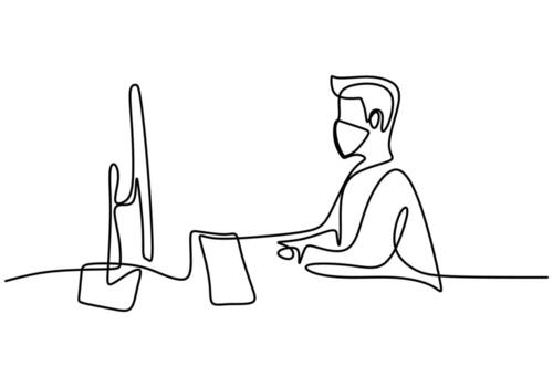 Continuous line drawing of man looking at computer screen. 1962571 ...