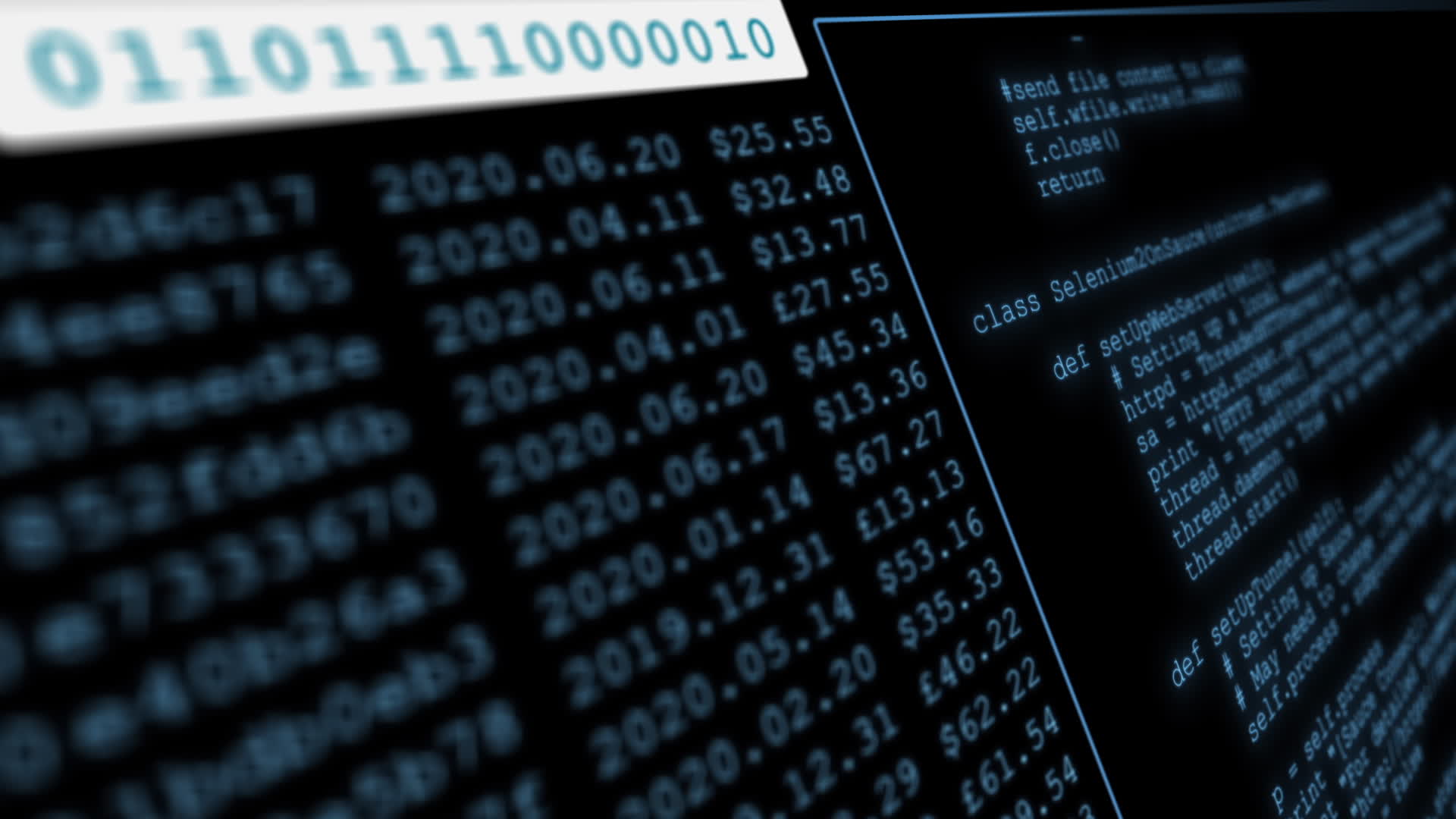 Digital screen display data and binary code 2018421 Stock Video at Vecteezy