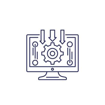 data processing icon with computer, line vector 2957356 Vector Art at ...